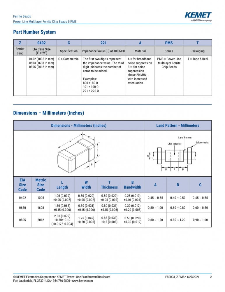 KEMET Z0603C121APMST datasheet page 2