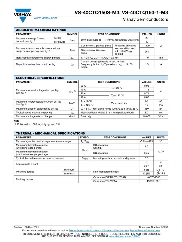 VS-40CTQ150 datasheet page 2