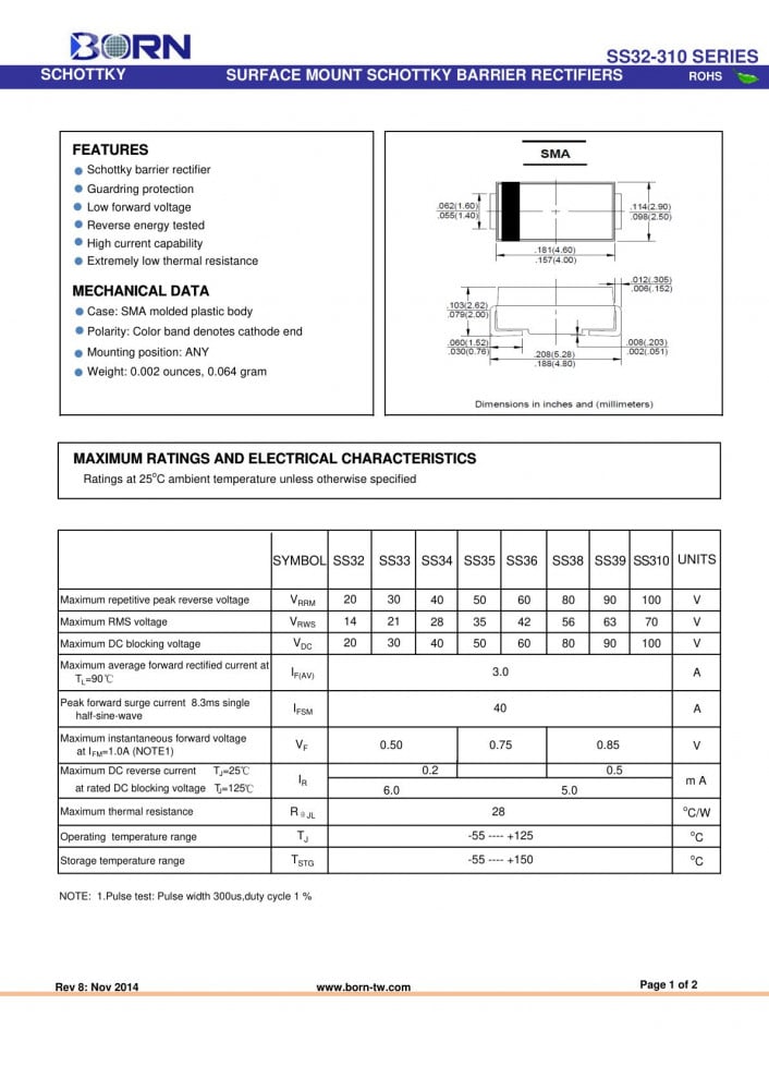 BORN SS34 datasheet page 1