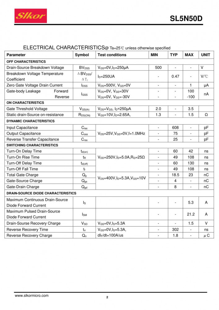 SL5N50D datasheet page 2