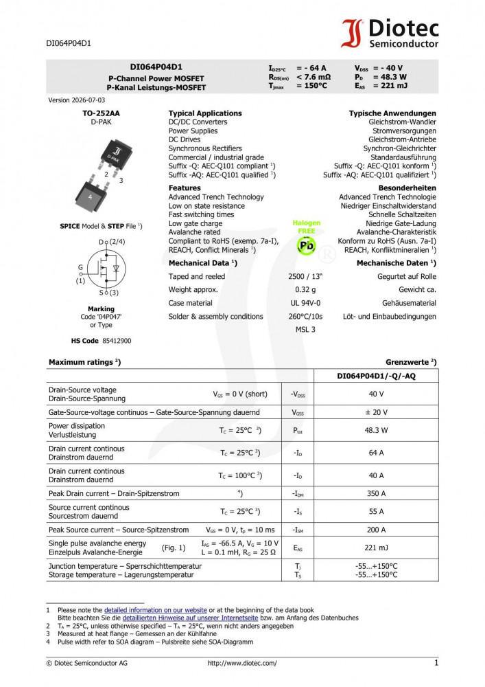 DIOTEC DI064P04D1-AQ datasheet page 1