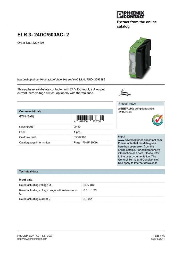 Phoenix Contact 2297196 technical document page 1