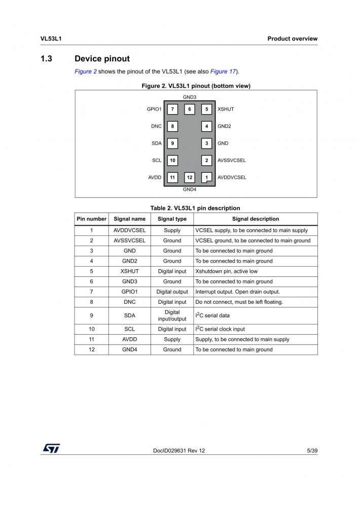 VL53L1CBV0FY/1 technical document page 5