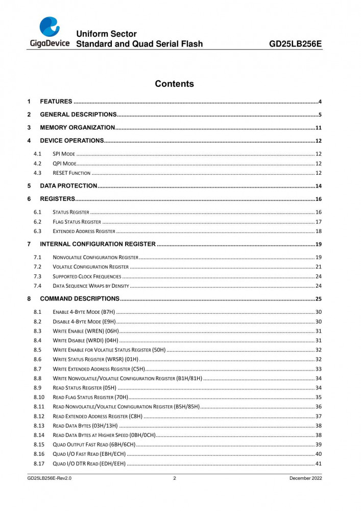 GD25LB256E datasheet page 2