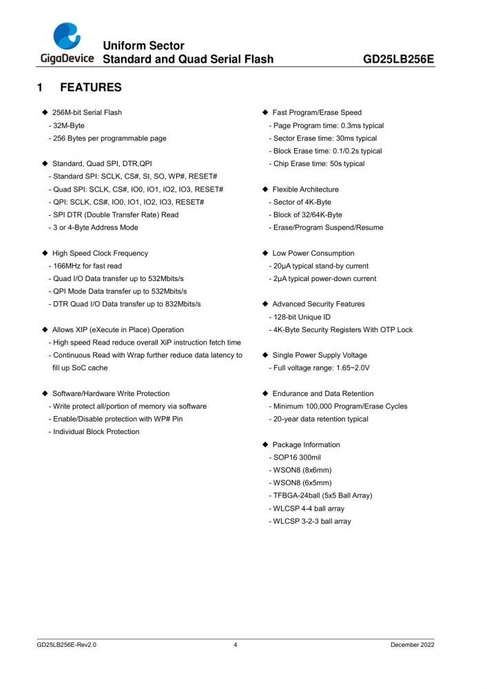 GD25LB256E datasheet page 4