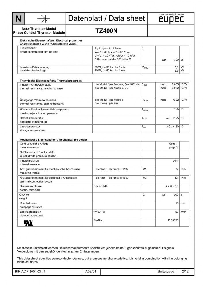 TZ400N26KOF datasheet page 2