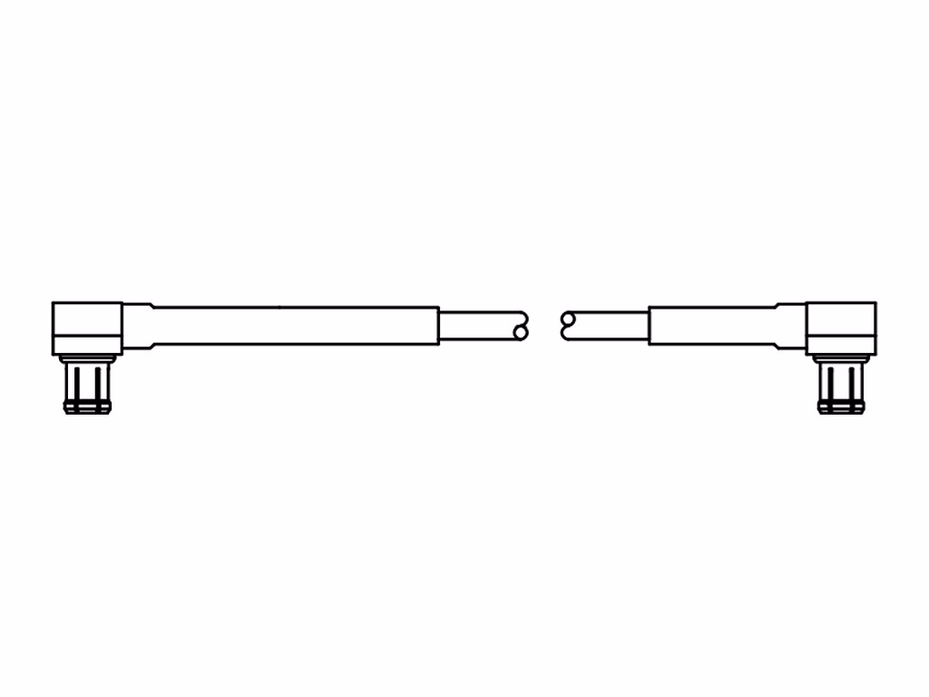 MMCX PoC Right-Angle Plug to MMCX PoC Right-Angle Plug (Reverse 90°) on RG-178 Cable, 100.00mm Length, 50 Ohms