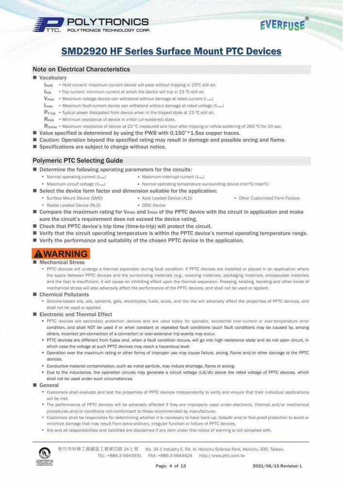 PTTC SMD2920 HF datasheet page 4
