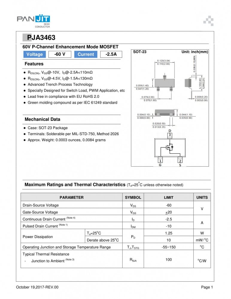 PJA3463 datasheet page 1