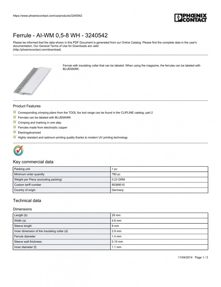 Phoenix Contact 3240542 product document image 1