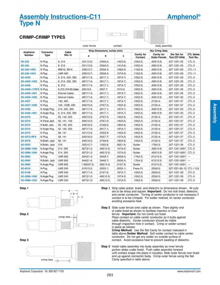 Amphenol crimp-crimp N connector assembly instructions