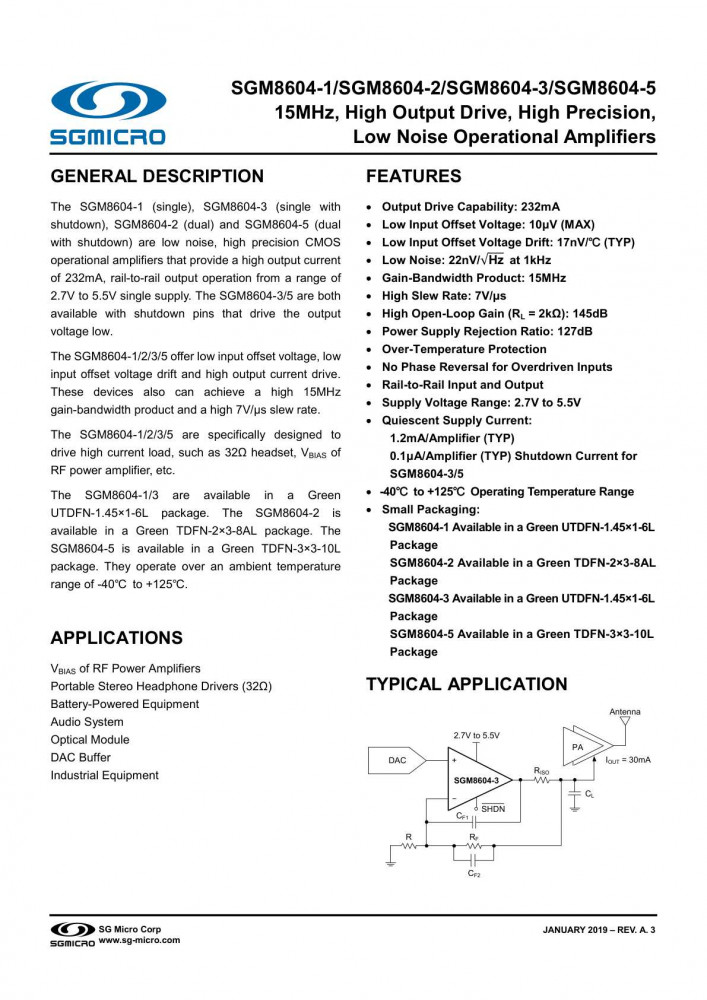 SGM8604 datasheet page 1