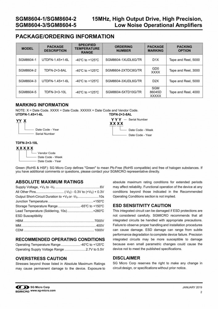 SGM8604 datasheet page 2
