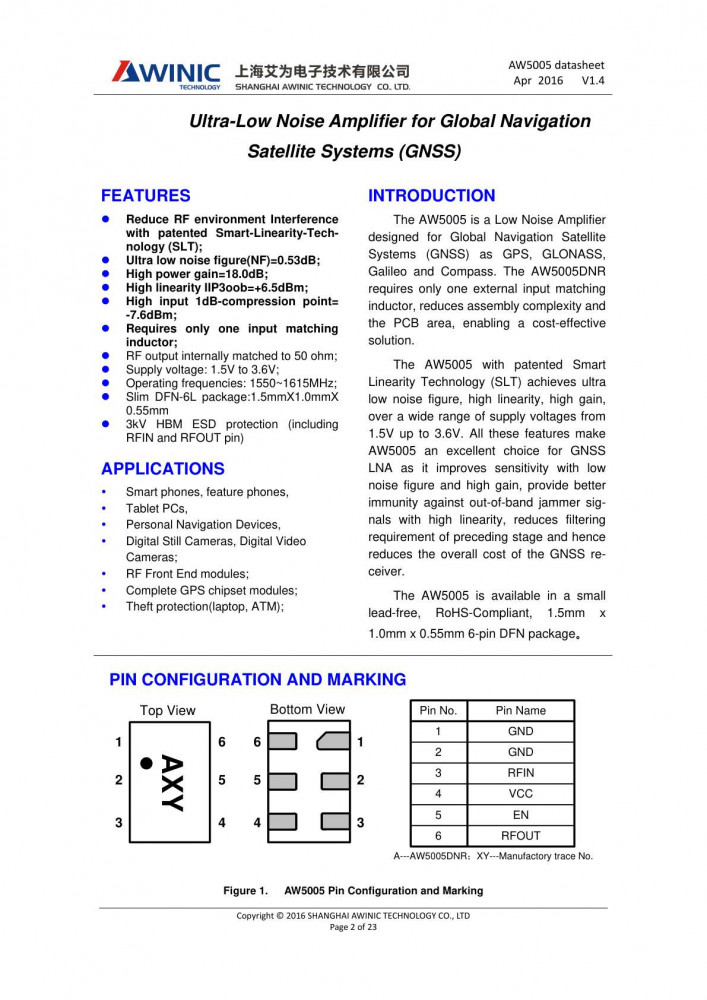 AW5005DNR technical document page 2