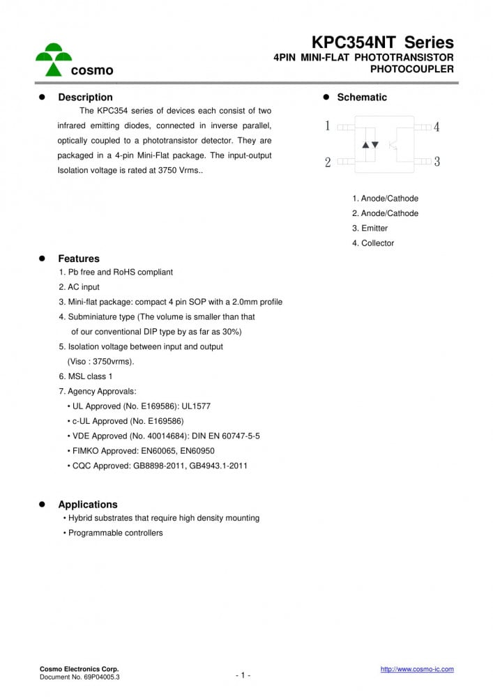 KPC354NT0B datasheet page 1