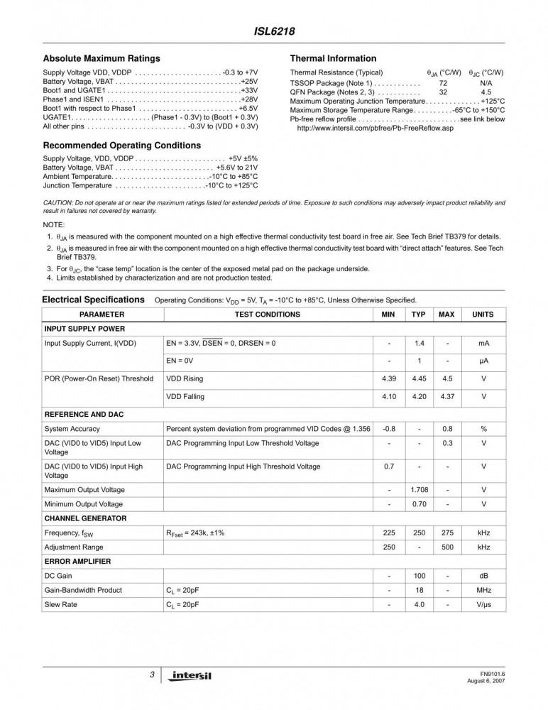 ISL6218CVZ datasheet page 3
