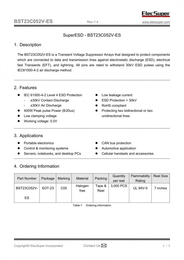 BST23C052V-ES datasheet page 1