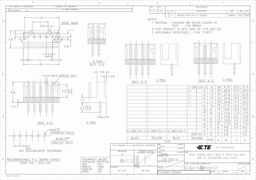 TE Connectivity 292133-3 controlled drawing page 1