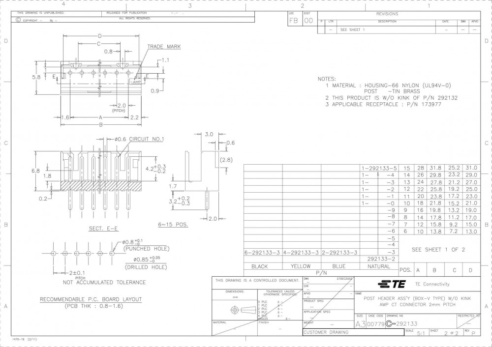TE Connectivity 292133-3 controlled drawing page 2