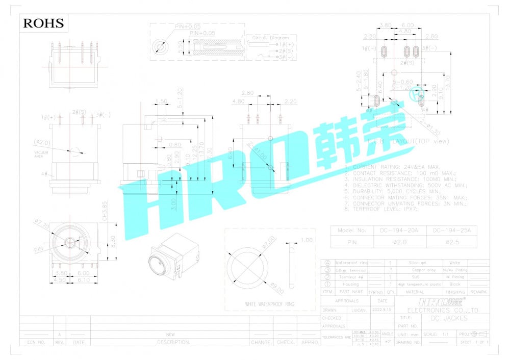 HRO DC-194-25A technical drawing page