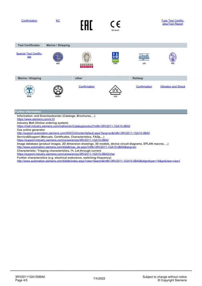 SIEMENS 3RV20111GA150BA0 datasheet page 4