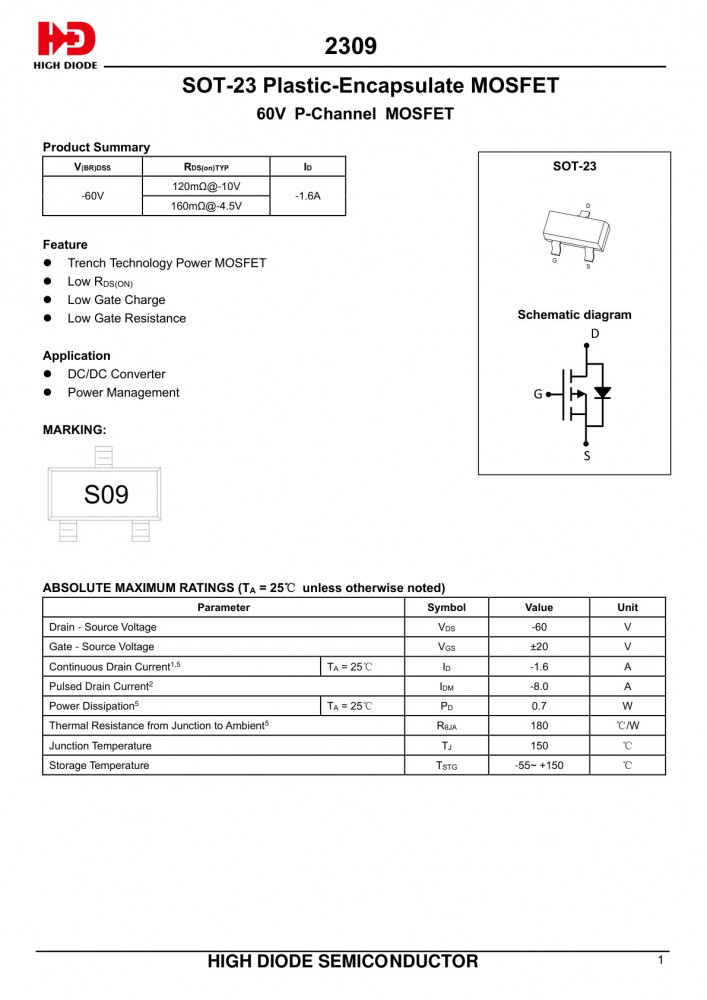 High Diode 2309 datasheet page 1