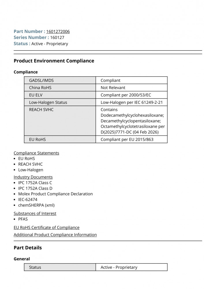 MOLEX 1601272006 product document page 1