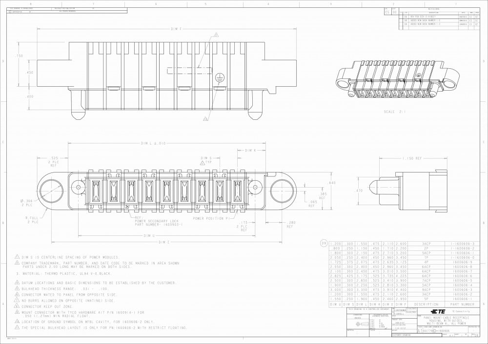 TE Connectivity 1600606 drawing page 1