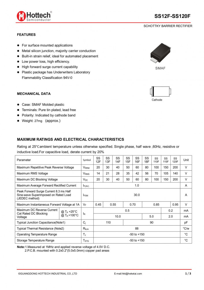 SS16F datasheet page 1