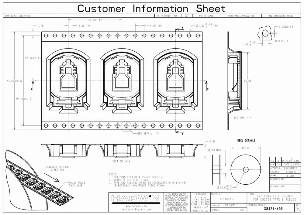 Harwin S8421-45R technical document page 1