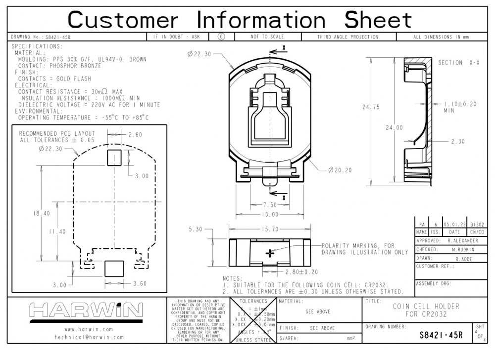 Harwin S8421-45R technical document page 2