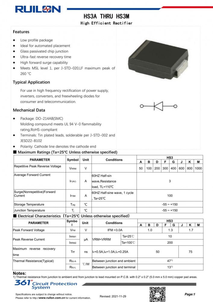 HS3G datasheet page 1