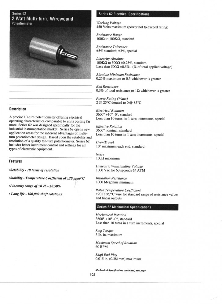 Honeywell Series 62 datasheet page 1