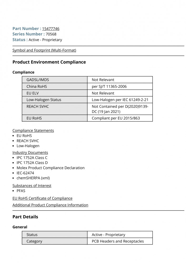 MOLEX 15477746 product documentation image, page 1