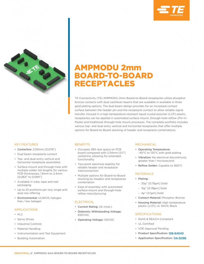 TE Connectivity AMPMODU 2mm receptacle document page 1