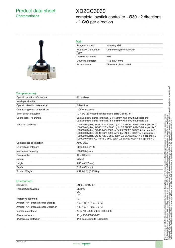 XD2CC3030 technical document page 1