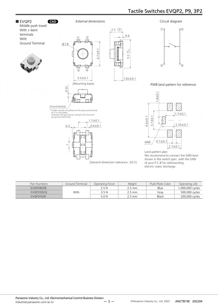 Panasonic tactile switch catalog page 4