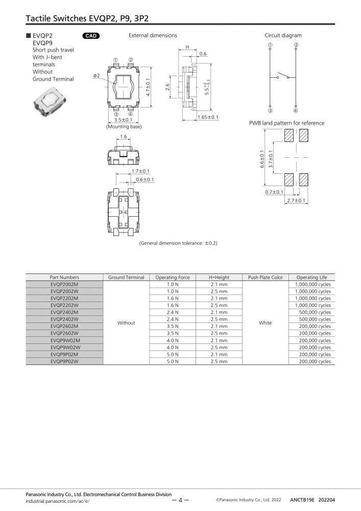 Panasonic tactile switch catalog page 5