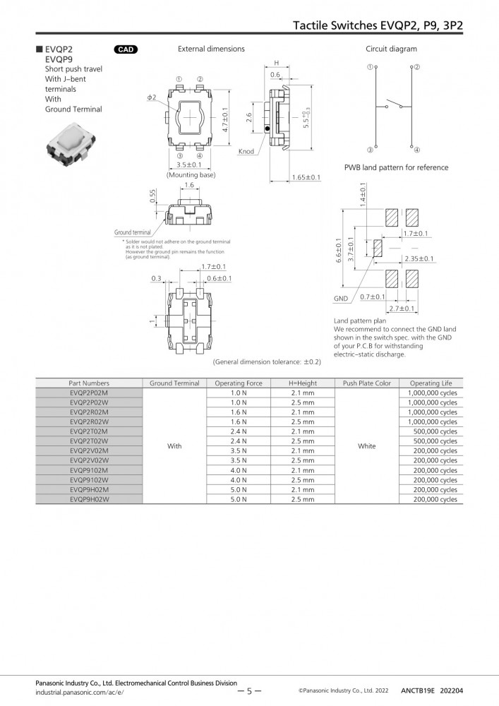 Panasonic tactile switch catalog page 6