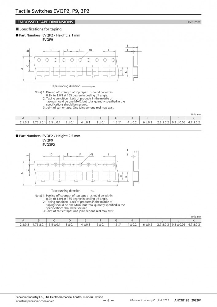Panasonic tactile switch catalog page 7