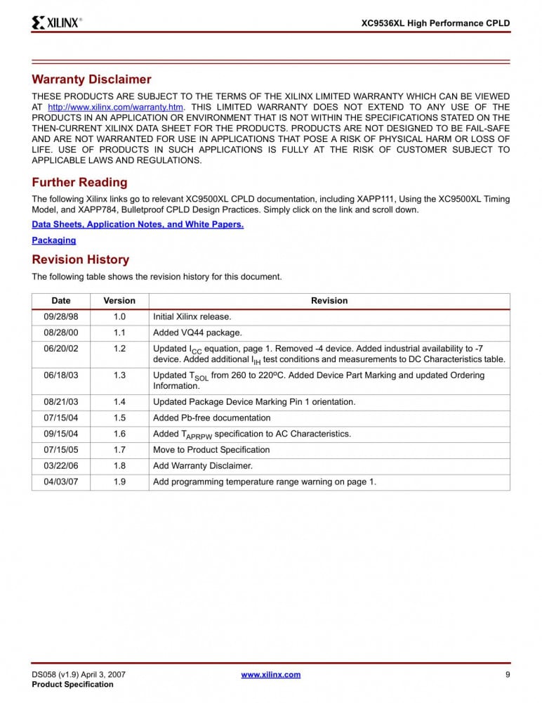 XC9536XL datasheet page 9