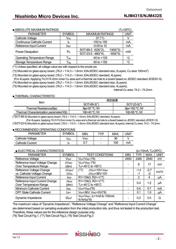 NJM431S/NJM432S datasheet page 2