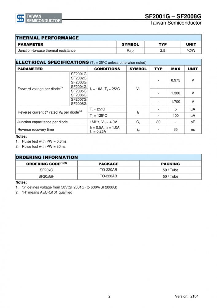 SF2007G datasheet page 2