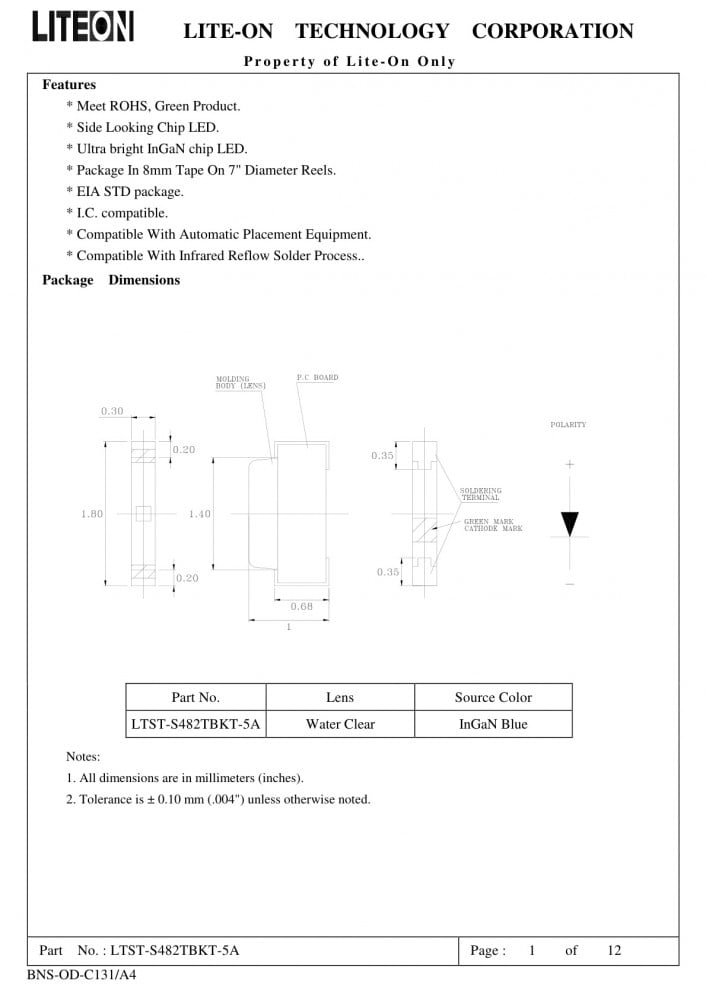 LTST-S482TBKT-5A datasheet page 1