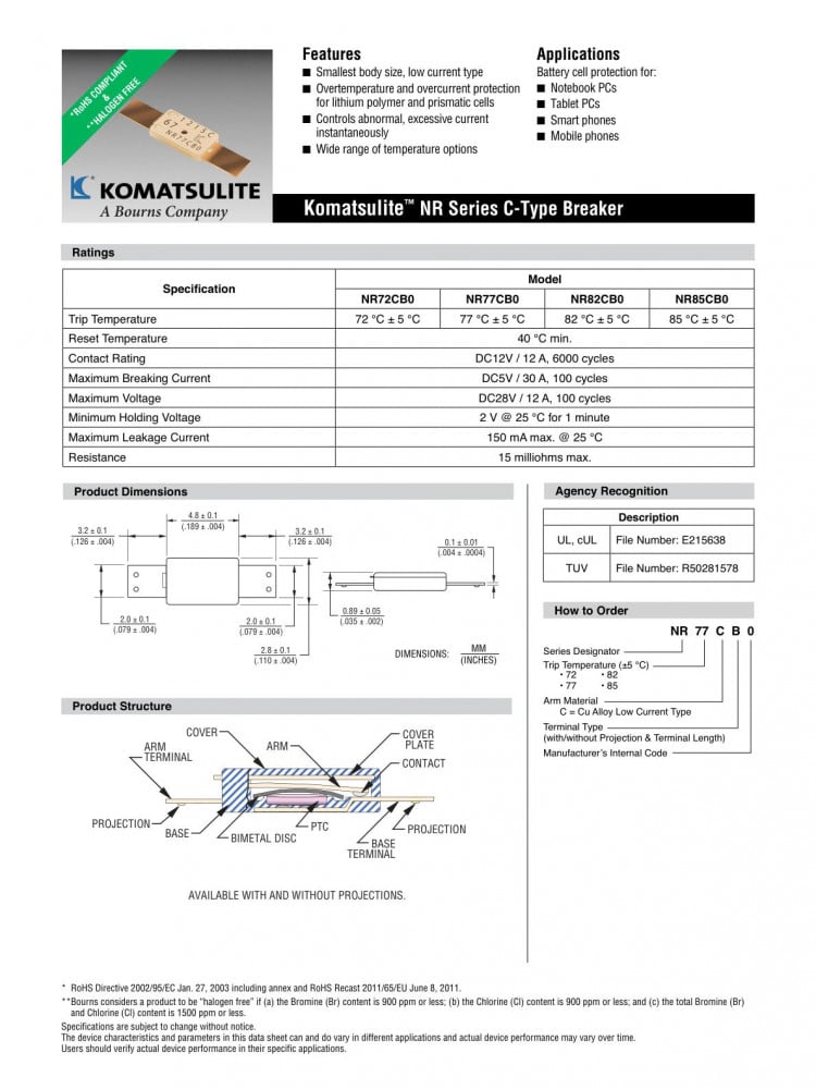 NR72CB0 datasheet page 1