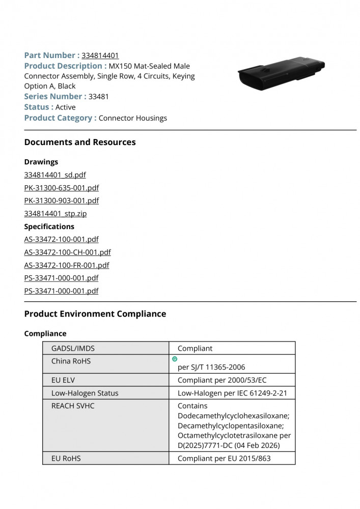 MOLEX 334814401 technical document preview, page 1