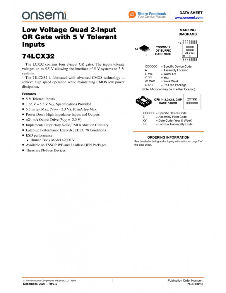 74LCX32 datasheet page 1