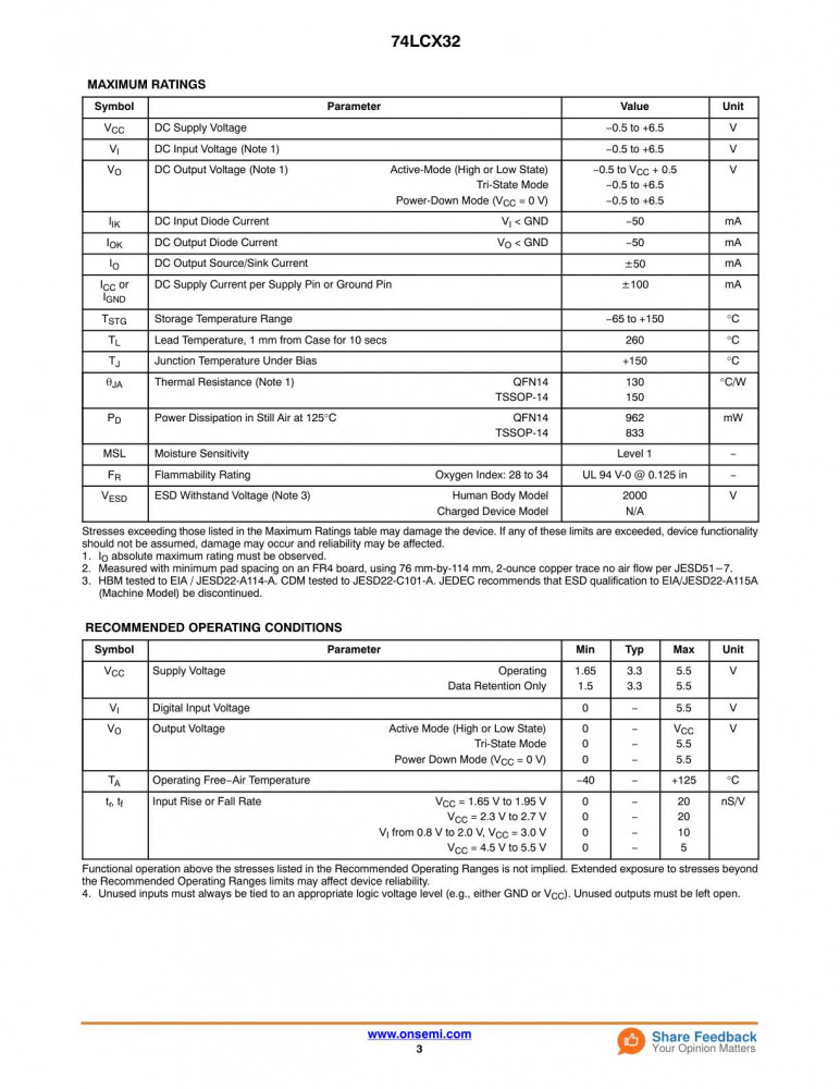 74LCX32 datasheet page 3