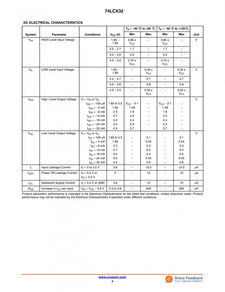 74LCX32 datasheet page 4