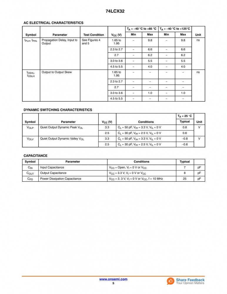 74LCX32 datasheet page 5